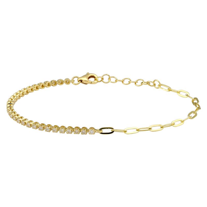 14K Yellow Gold Half Link and Half Diamond Tennis Bracelet