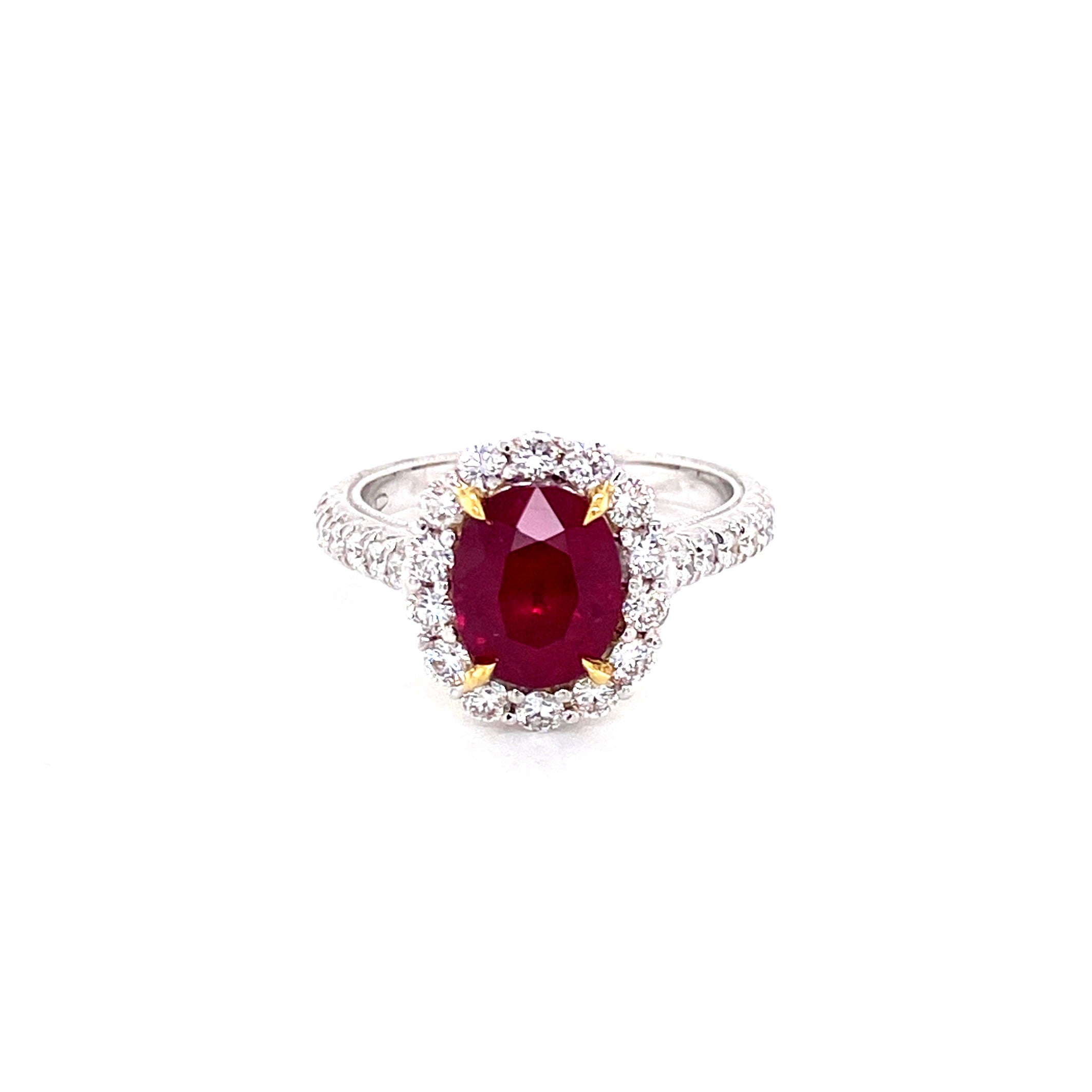 18K White & Yellow Gold Diamond + Oval Ruby Ring – Maurice's Jewelers