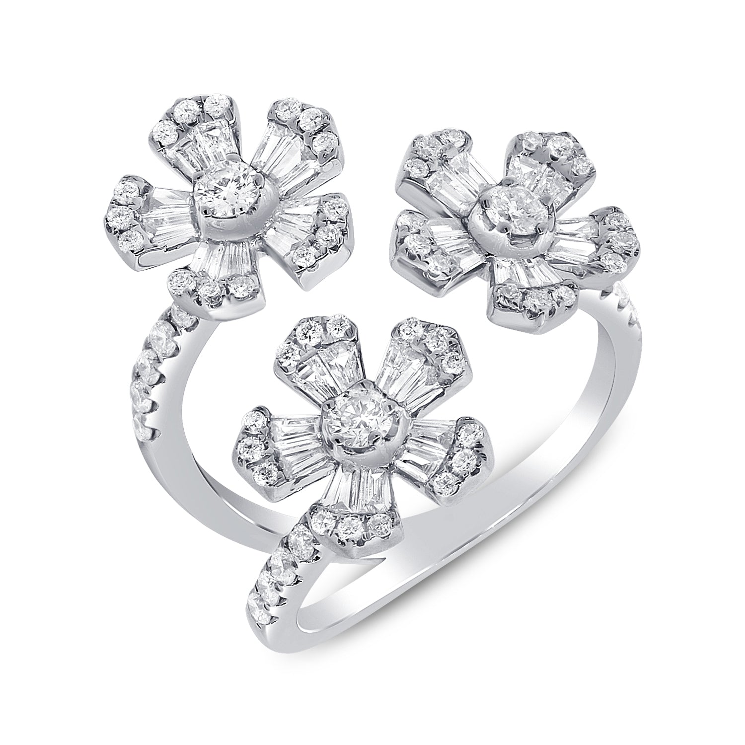 14K White Gold Diamond Triple Flower Wrap Ring – Maurice's Jewelers
