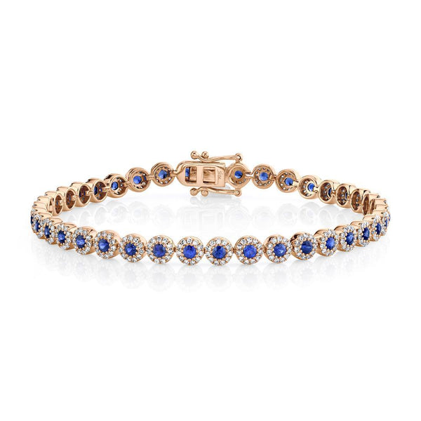 14K Rose Gold Diamond Halo Blue Sapphire Bracelet Yellow Gold