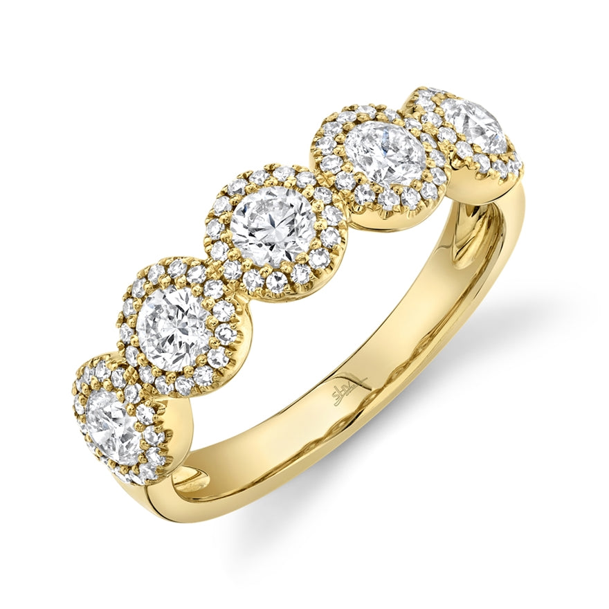 14K Yellow Gold Round + Halo Diamond Medium Band – Maurice's Jewelers
