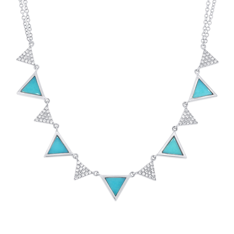 14K Yellow Gold Diamond and Composite Turquoise Triangle Necklace ...